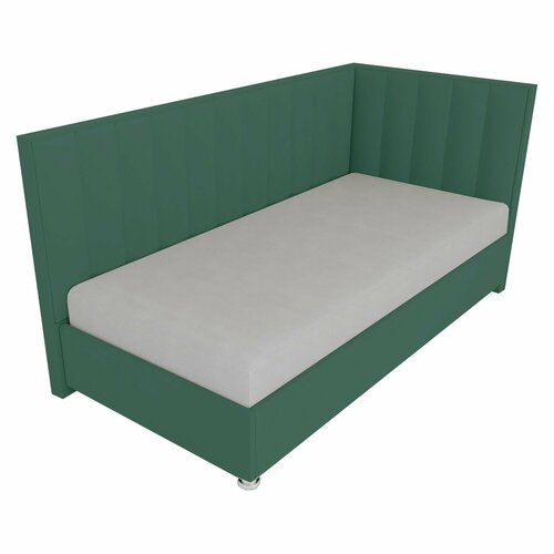 Односпальная кровать Сочи 80x200 основание металлическое с ламелями велюр зеленый без ножек угол левый