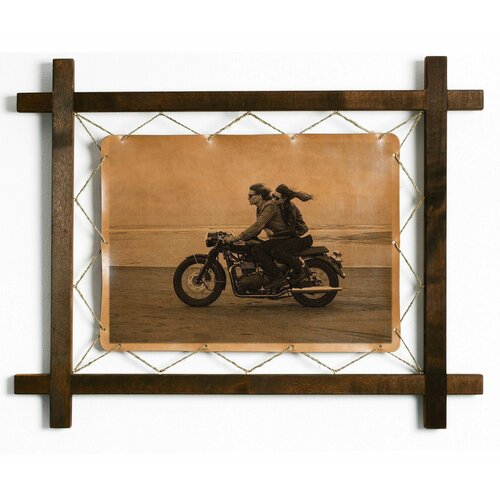 Картина Мотоцикл, интерьерная для украшения и декора в деревянной раме, подарок, натуральная кожа, BoomGift