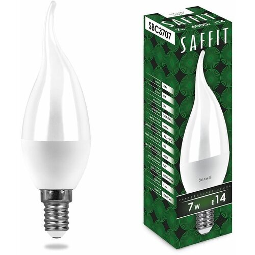 Лампа светодиодная LED 7вт Е14 белый матовая свеча на ветру | код. 55055 | FERON (5шт. в упак.)