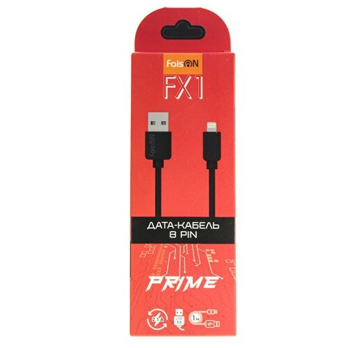 Кабель USB - 8 pin FaisON FX1 Prime, 1.0м, круглый, 2.1A, силикон, цвет: черный