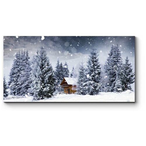 Модульная картина Сказочный дом в зимнем лесу 100x50
