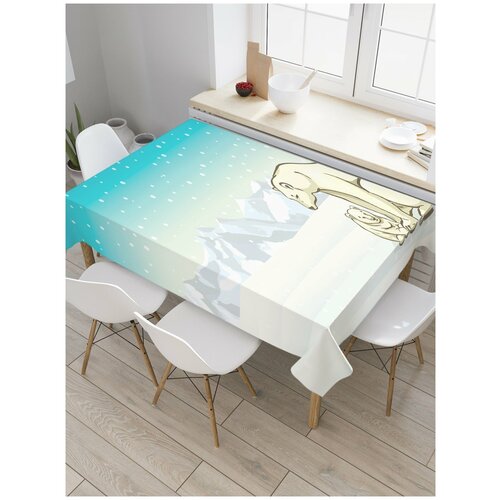 Скатерть прямоугольная JoyArty на кухонный стол "Медведи на снегу" из оксфорда, 180x145 см