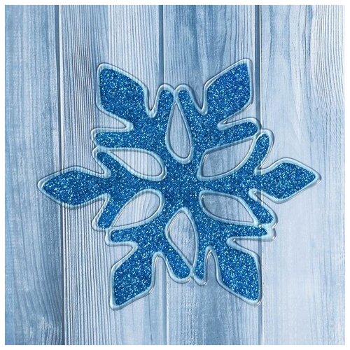 Наклейка на стекло Синяя снежинка блеск 10х12 см, синий 3 шт.