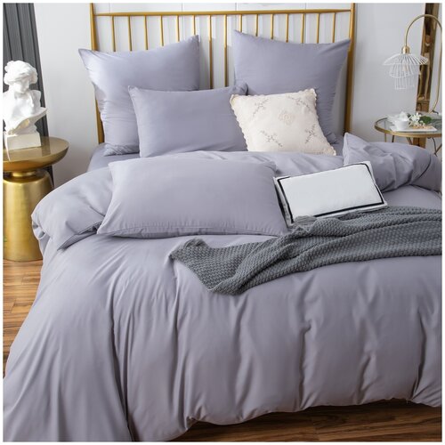 Комплект постельного белья Ситрейд однотонный CS0, 1.5-спальное, сатин, светло-серый