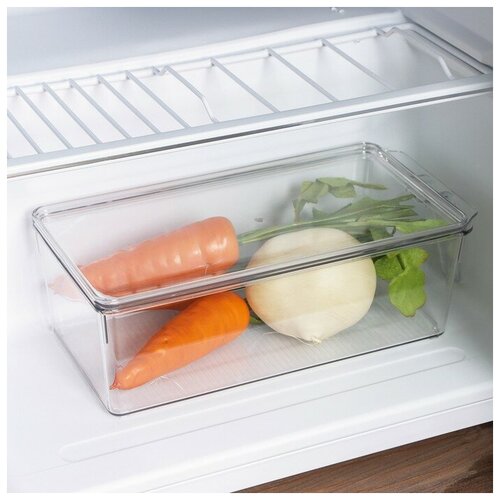 RICCO Контейнер для холодильника с крышкой и ручкой RICCO, 32×14,5×10 см, цвет прозрачный