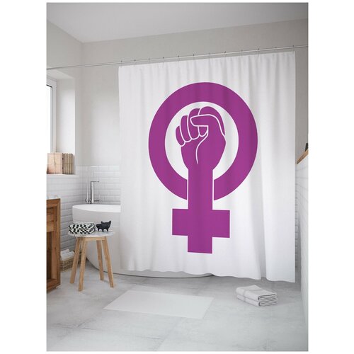 Штора водоотталкивающая для ванной, занавеска в ванную комнату тканевая JoyArty "Символ феминизма", 180х200 см
