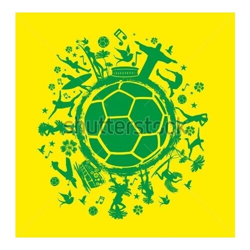 Постер на холсте Красочная иллюстрация на тему летних Олимпийских игр в Бразилии - в жёлтом и зелёном цветах бразильского флага 50см. x 51см.