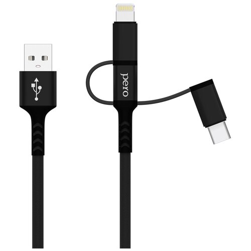 Дата-кабель PERO DC-06 Universal 3 in 1 (Lightning/micro USB/Type-C), 3А, 1м, черный