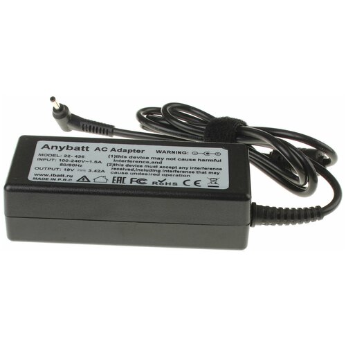 Блок питания Anybatt 22-U1-436 19V 3,42A, 65W, 3.0*1.0 mm для Acer Aspire S7, Iconia Tab W700, Aspire P3-171, Aspire Switch 11, Aspire S5-391, Aspire S7-191, Aspire R7-371T, Aspire S7-391, Aspire S5-391-53314G12akk,