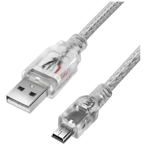 GCR Кабель 0.15m USB 2.0, AM/mini, прозрачный, 28/28 AWG, экран, армированный, морозостойкий