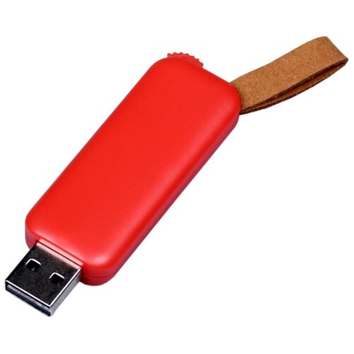 Классическая выдвижная пластиковая промо флешка с ремешком (128 Гб / GB USB 3.0 Красный/Red 044)