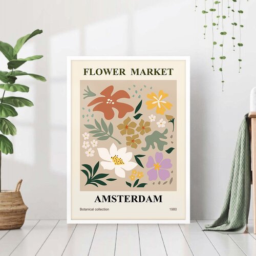 Постер "Амстердам цветочный маркет" 50 на 70 в белой рамке / Картина для интерьера / Плакат / Постер на стену / Интерьерные картины