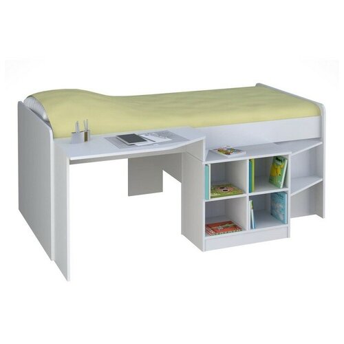 Кровать-чердак детская Polini Simple 4000 со столом и полками, белый