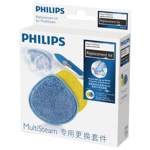 Комплект накладок из микрофибры Philips FC8055/01 для пароочистителя 2 шт. синий/желтый