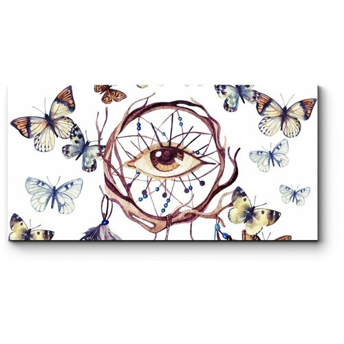 Модульная картина Ловец снов в окружении порхающих бабочек 110x55