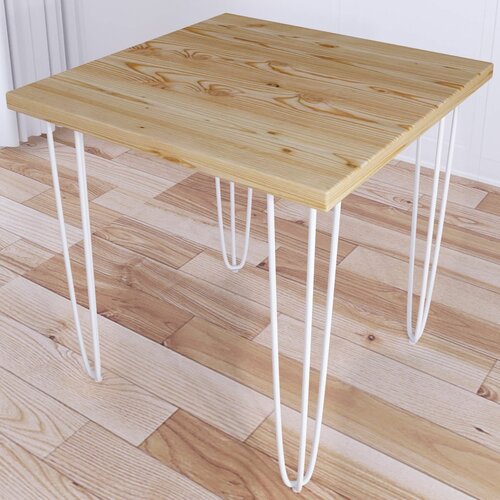Стол кухонный Loft с квадратный столешницей без покрытия из массива сосны 40 мм и белыми ножками-шпильками, 60x60х75 см