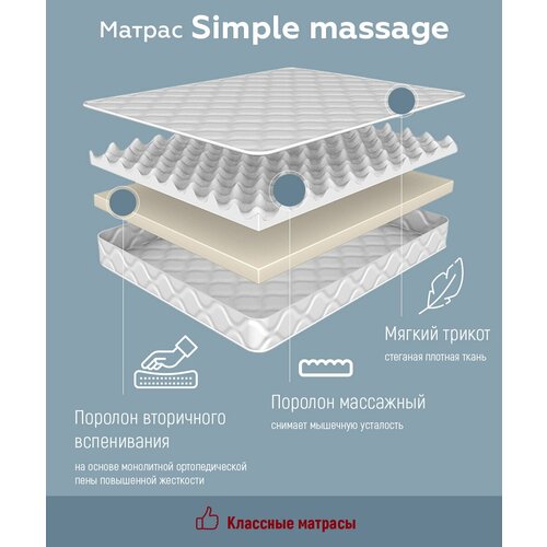 Матрас SIMPLE MASSAGE высота 18см для сна на диван кровать ортопедическая пена ВВ стеганный жаккард (200 / 190)