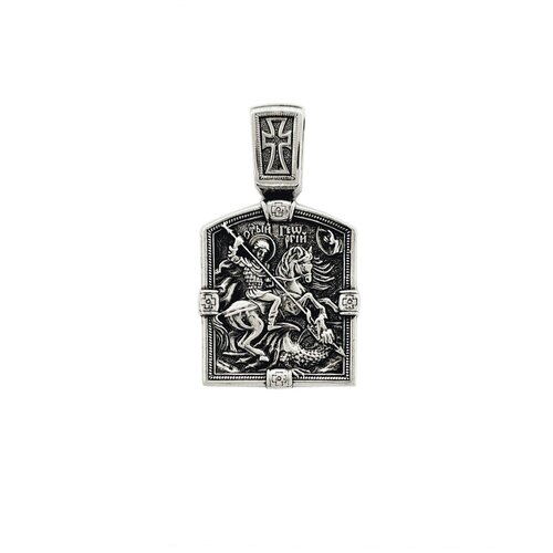 Иконка Малахит Георгий Победоносец, серебро, 925 проба, чернение