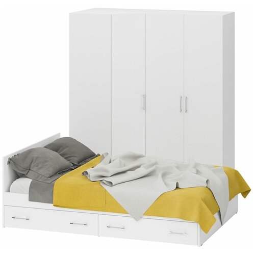 Гарнитур спальный белый № 2 Стандарт с кроватью 1400 с ящиками, цвет белый, спальное место 1400х2000 мм, без матраса, основание есть