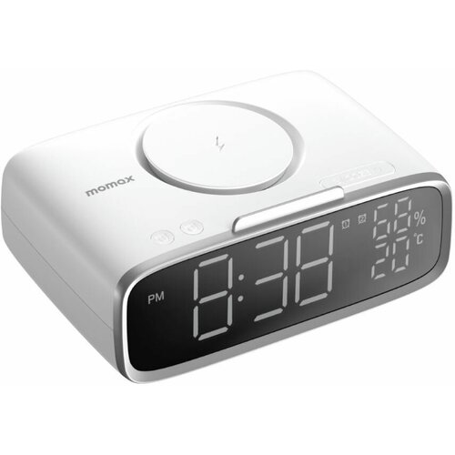 Цифровые часы с беспроводной зарядкой Momax Q.Clock 5, будильник, подставка, динамик - Белые (QC5W)
