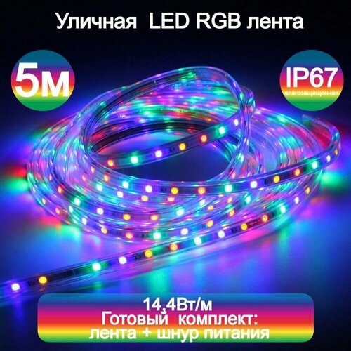 Светодиодная лента, готовый комплект (дюралайт) RGB (цветная) 5м. 220в ...