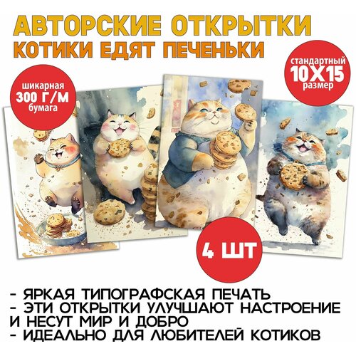 Милые котики и печеньки: 4 открытки для утешения друга или для посткроссинга
