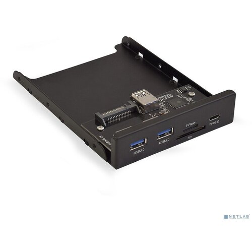 EXEGATE Рельсы для всех видов корпусов Exegate EX283578RUS Планка USB на переднюю панель ExeGate U3H-621, 3,5", 2*USB3.0+1*TypeC+1*SD+TF card, черная, металл, подсоединение к мат. плате