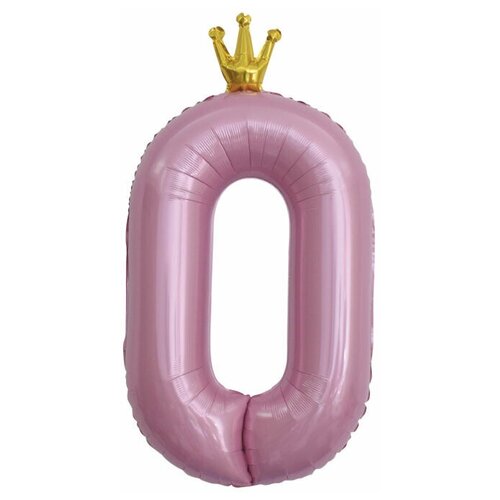 Воздушный шар фольгированный Falali Цифра 0, Золотая корона, розовый, 102 см