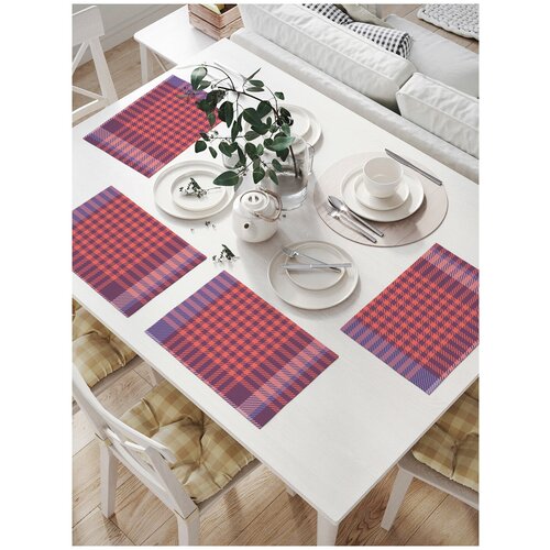 Салфетки на стол для сервировки прямоугольные, плейсмат JoyArty "Клетчатый шарф", 32x46 см, в комплекте 4шт.