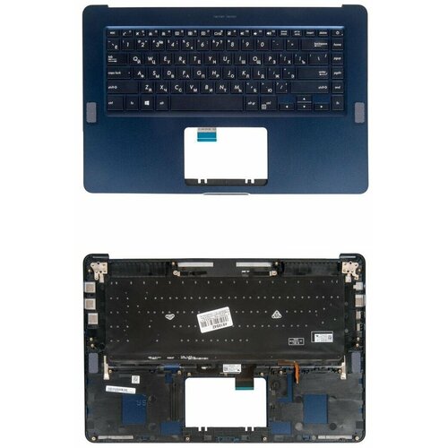 Keyboard / Клавиатура для ноутбука Asus UX550VE-1A с топкейсом, подсветкой, темно-синяя, металл UI раскладка, RU лазерная гравировка