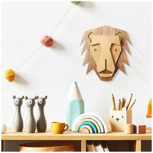 Настенная маска/панно деревянная на стену для дома и офиса / украшение настенное Лев