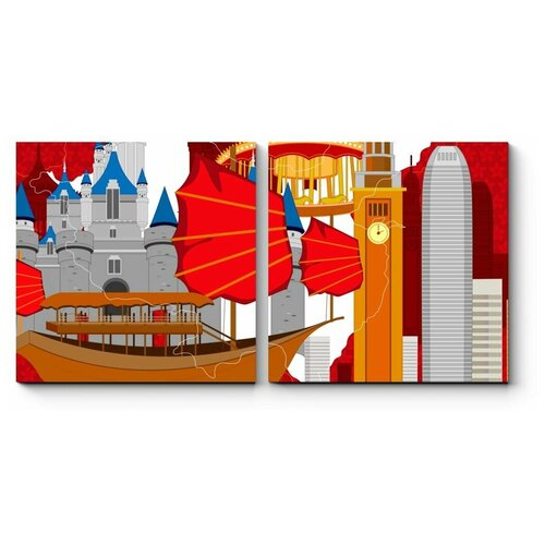 Модульная картина Сказочный город90x45