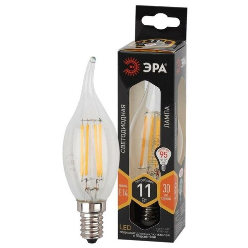 Лампа светодиодная филаментная F-LED BXS-11W-827-E14 BXS 11Вт свеча на ветру E14 тепл. бел. Б0047001 Эра
