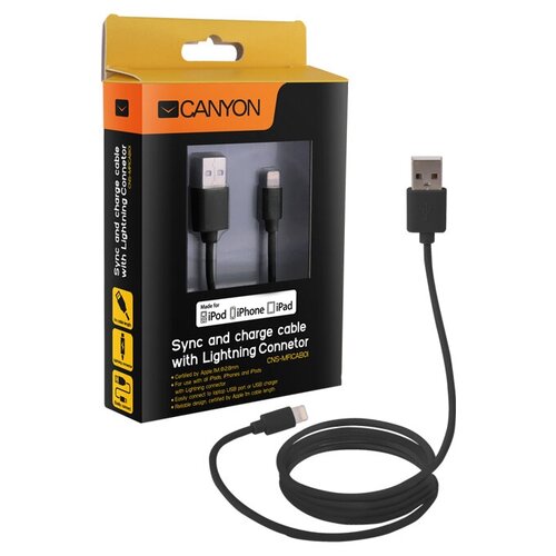 Кабель Canyon USB - Lightning (CNS-MFICAB01), 1 м, black