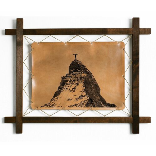 Картина "Гора", интерьерная для украшения и декора на стену в деревянной раме, подарок, натуральная кожа, BoomGift