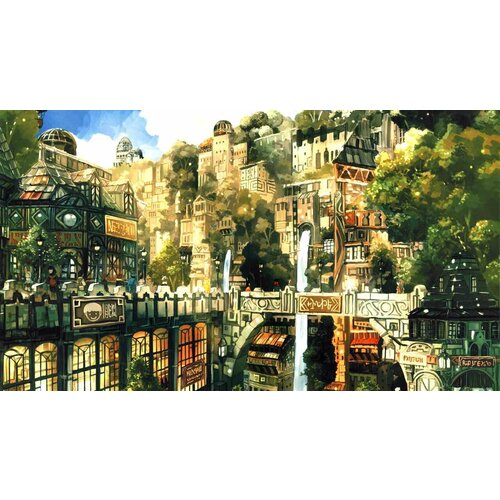 Картина на холсте 60x110 LinxOne "Город, люди, зелень" интерьерная для дома / на стену / на кухню / с подрамником