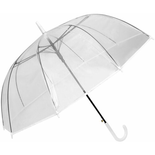 Зонт-трость ROBIN, полуавтомат, купол 93 см, 10 спиц, система «антиветер», прозрачный, для женщин, бесцветный