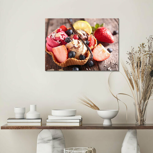 Картина/Картина на холсте для интерьера/Картина на стену/Картина для кухни/ - мороженое с ягодами 1 20х30