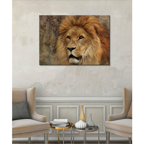 Картина - Лев, лев царь зверей, красивый лев, лев хищник, грива льва (32) 50х70