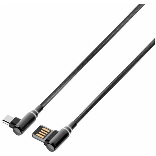 USB кабель LDNIO LS422 Type-C, длина 2м, максимальный ток 2.4А, угловой коннектор, нейлоновая оплетка, серый