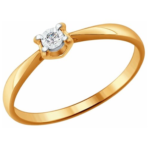 Кольцо помолвочное SOKOLOV, комбинированное золото, 585 проба, родирование, бриллиант, размер 18, бесцветный