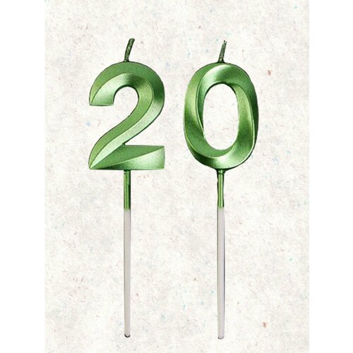 Свеча для торта цифра " 20 лет " 5 см зеленая / грань