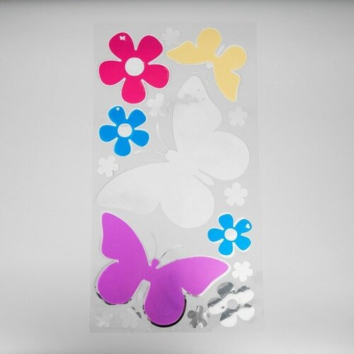 Наклейка интерьерная зеркальная "Бабочки в саду" цветная 61х32 см .