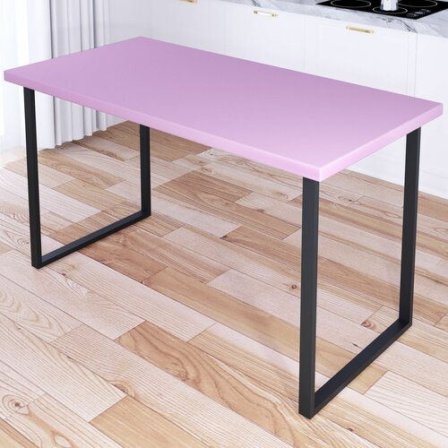 Стол кухонный Loft с розовой столешницей из массива сосны 40 мм и черными металлическими ножками, 140х75х75 см