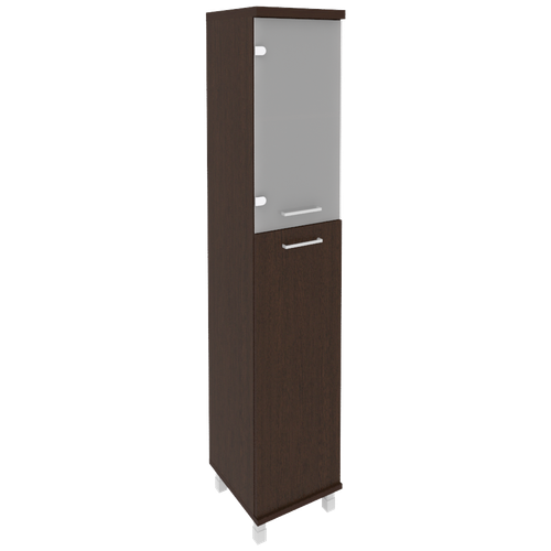 Шкаф для документов высокий узкий левый/правый (1 средняя дверь ЛДСП, 1 низкая дверь стекло) FIRST KSU-1.7 400*430*2060 Венге