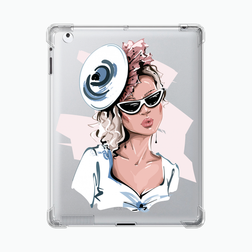 Противоударный силиконовый чехол для планшета Apple iPad 2/3/4 Дама в шляпке