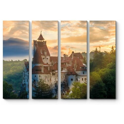 Модульная картина Средневековый замок Дракулы Бран в свете заката90x68