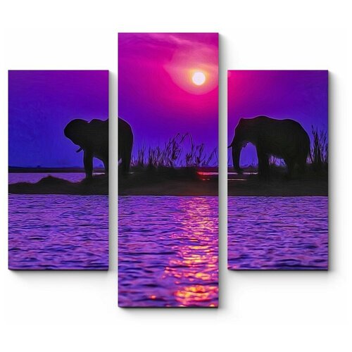 Модульная картина Слоны на водопое 120x108