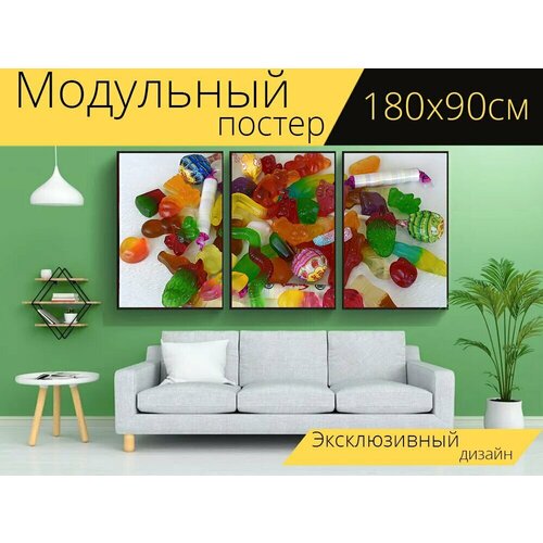 Модульный постер "Сладости, мармеладный мишка, вкусный" 180 x 90 см. для интерьера