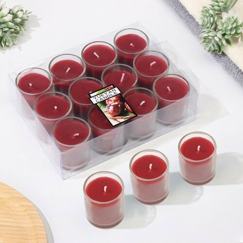 Набор свечей ароматических в стакане "Вишня", 12 шт, красные, 4,5х5 см 9667582